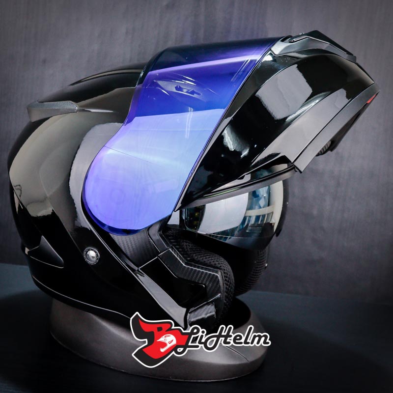 Jual HELM SNAIL M1 MODULAR SOLID BLACK | VISOR BLUE - Full face ...