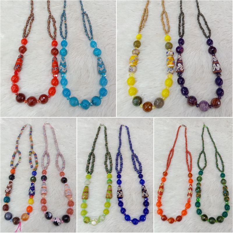 Jual Kalung Batu Alam mix Manik Kaca Lukis (glassbeads) | Shopee Indonesia
