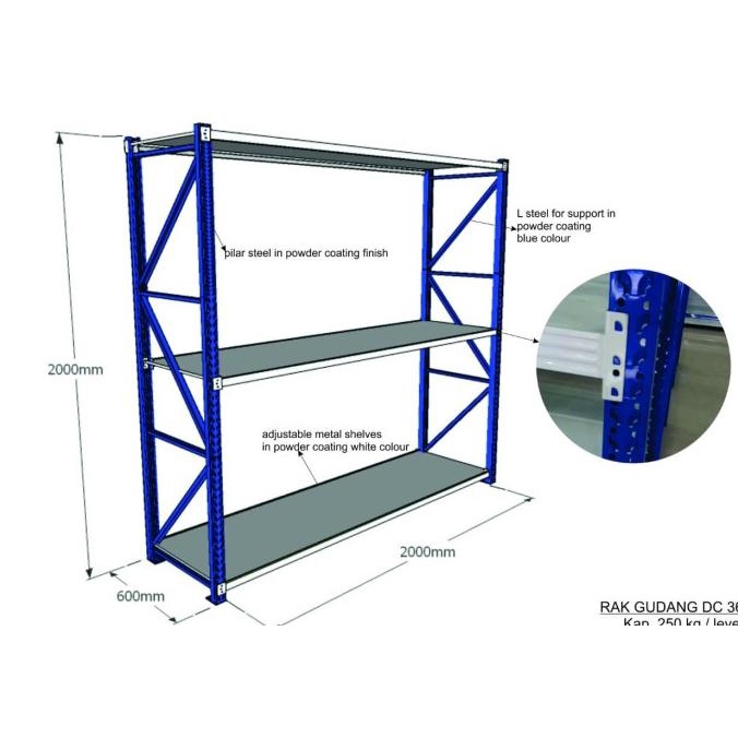 Jual Rak Gudang Pabrik Industri Dc-36 Kaps.250Kg Perlevel T200Cm ...