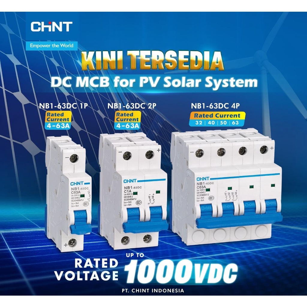 Jual MCB CHINT NB1-63DC MCB DC 250VDC 1P 1 Phase 1 Pas 6kA | Shopee Indonesia