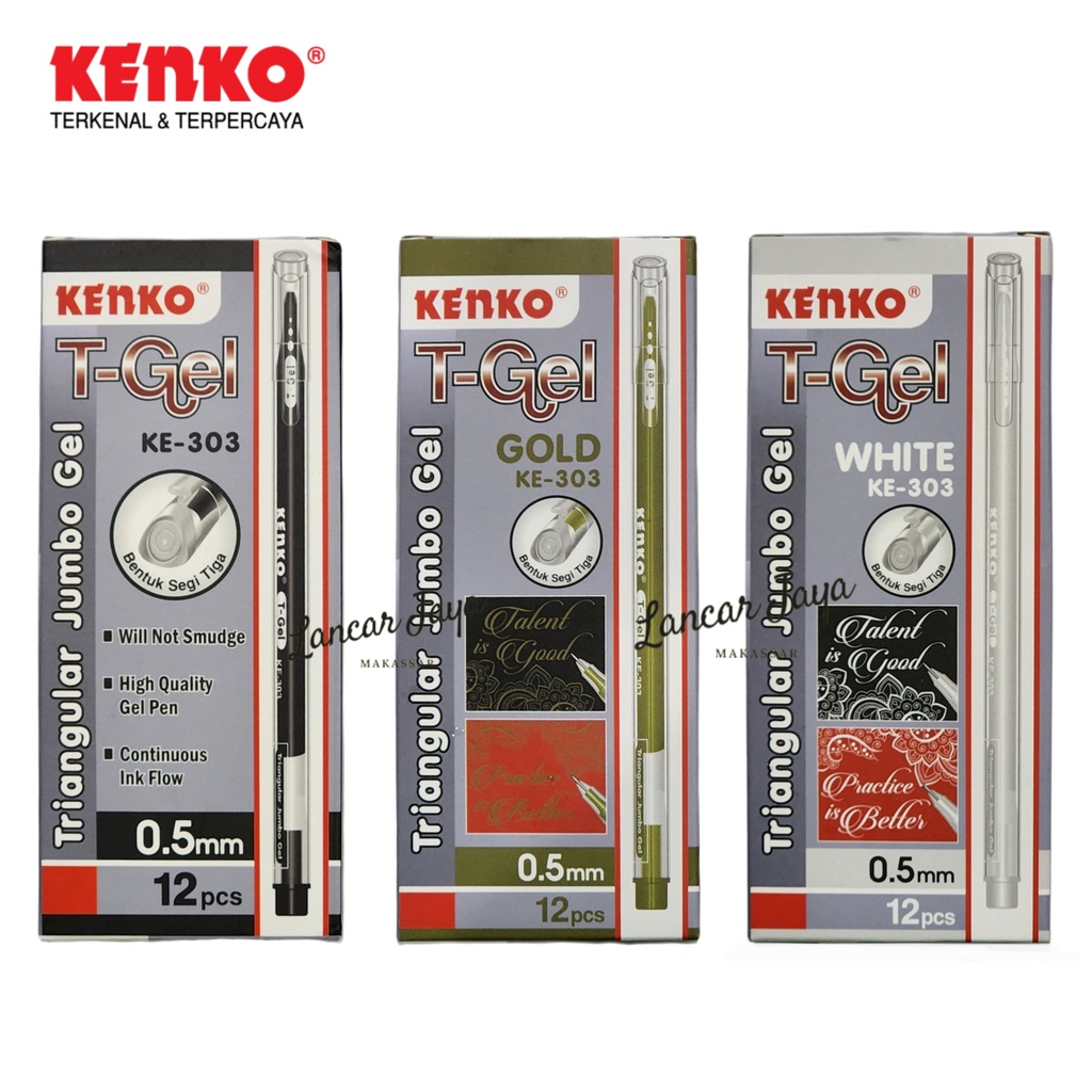 Jual [1 BOX / 12 PCS] KENKO KE-303 Gel Pen Pulpen T-GEL Triangular Jumbo Gel 0.5mm | Shopee ...