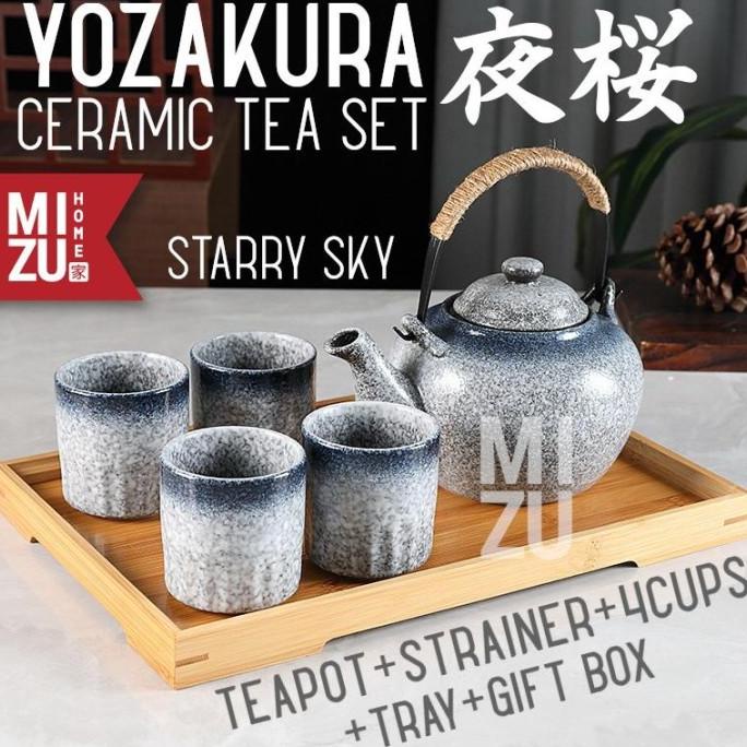 Jual MIZU YOZAKURA CERAMIC TEA SET POT 4 CUPS STRAINER TRAY GIFT BOX ...