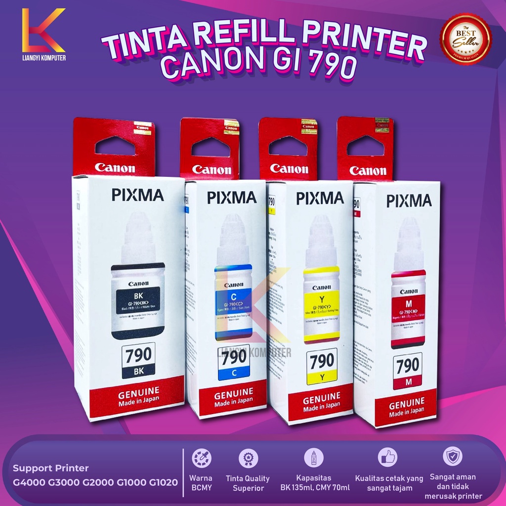 Jual 1 Set 4 Pcs Tinta Canon GI-790 Untuk Printer Canon G1000 G1010 ...