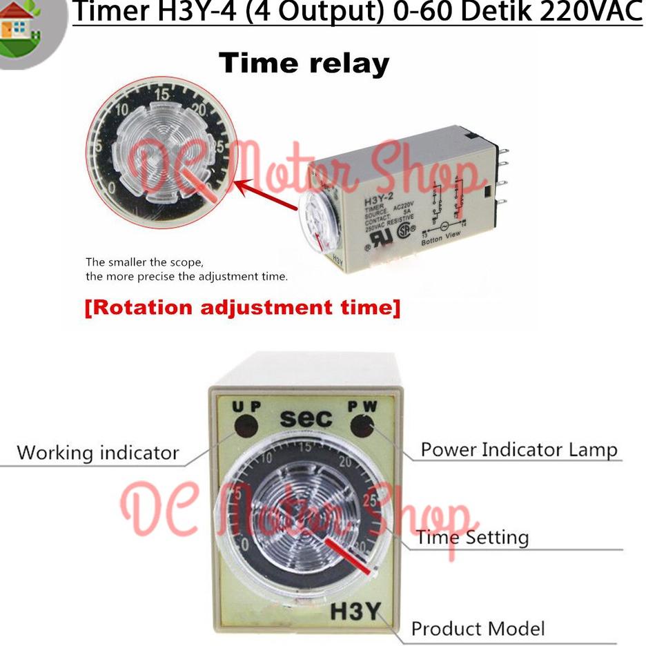 Jual Terlaris Timer H3Y-4 H3Y 4 220VAC 60s 1min Delay Timer Relay DPDT +Socket Base | Shopee ...