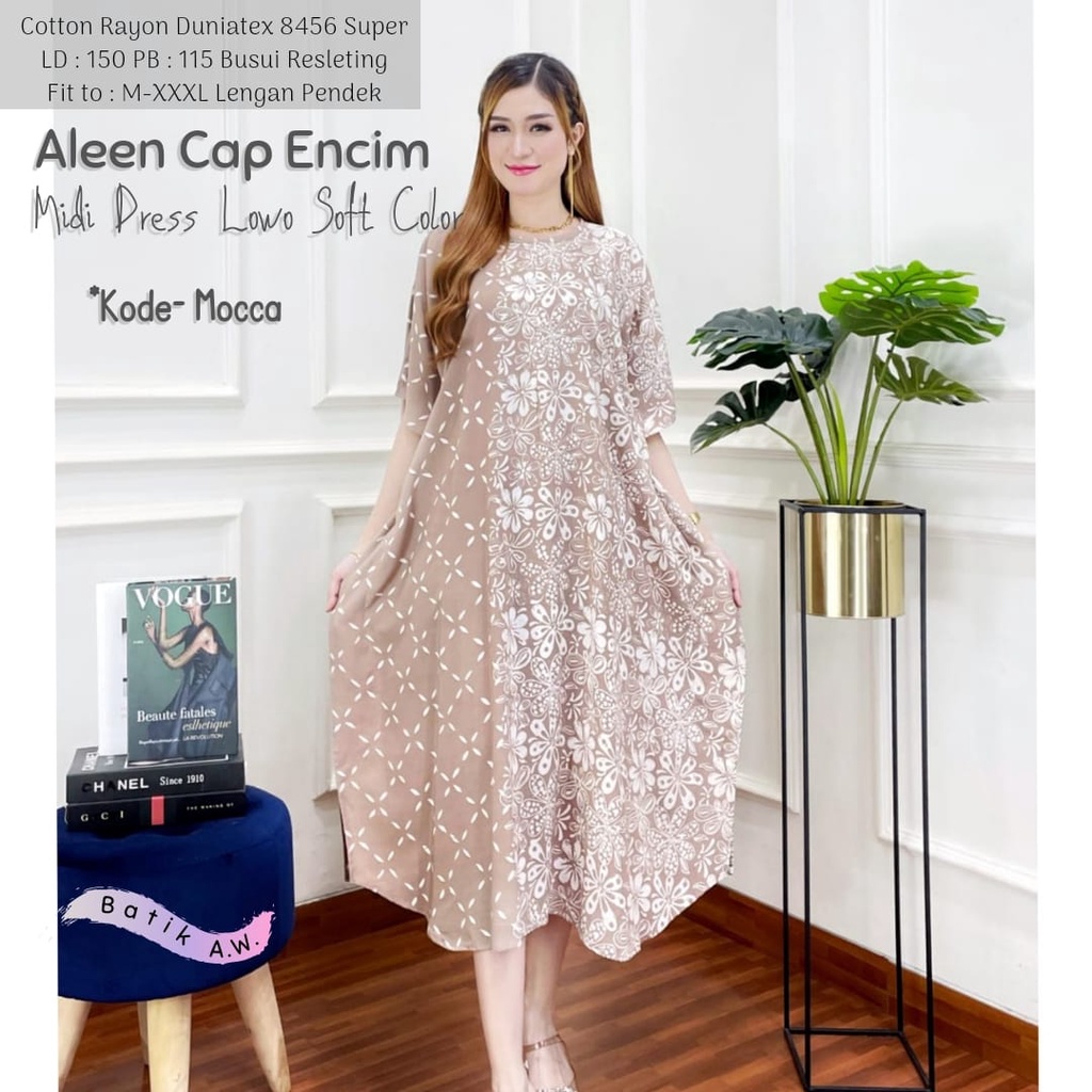 Jual Daster Kekinian - Aleen Dress Midi Lowo Batik Cap Encim Soft Color ...