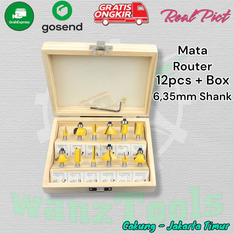 Jual Mata Profil Router Bit Set Trimmer 12pc 1/4 - Kemasan Box Kayu ...
