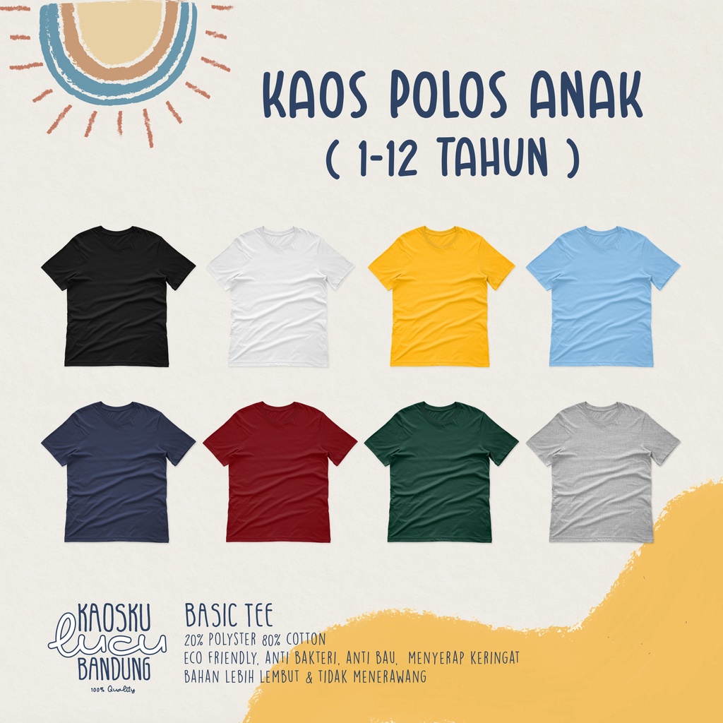 Jual Kaos polos anak unisex premium (1-12 Tahun) // tshirt Anak //atasan anak laki laki // katun ...