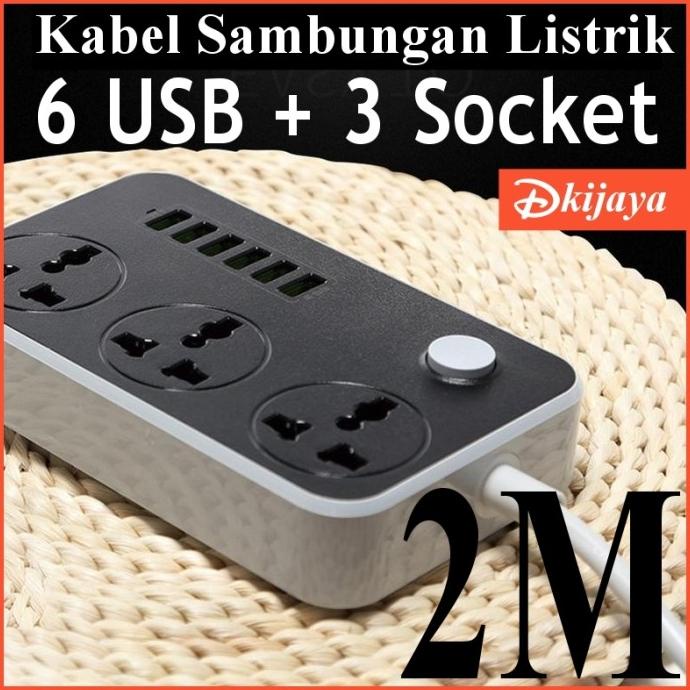 Jual Stop Kontak USB 6 Port Colokan Listrik 3 Lubang 2 Meter | Shopee Indonesia