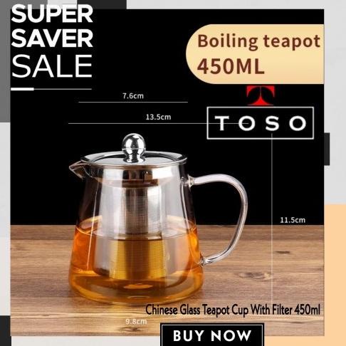 Jual TEKO TEH SARINGAN GLASS CHINESE TEA POT STRAINER INFUSER 450ML ...