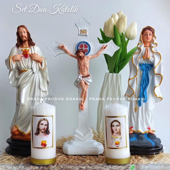 Jual Patung Yesus Hati Kudus/ Bunda Maria Hati Kudus/Salib Duduk 35Cm ...