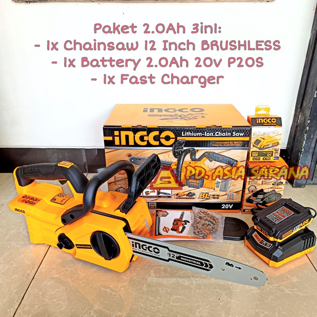 Jual Cordless Chainsaw 12" Brushless INGCO CGSLI20128 Mesin Gergaji ...