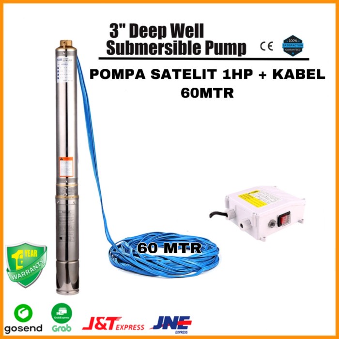 Jual Pompa Satelit 1Hp + Kabel 60Mtr Pompa Submersible Nasional Body 3 ...