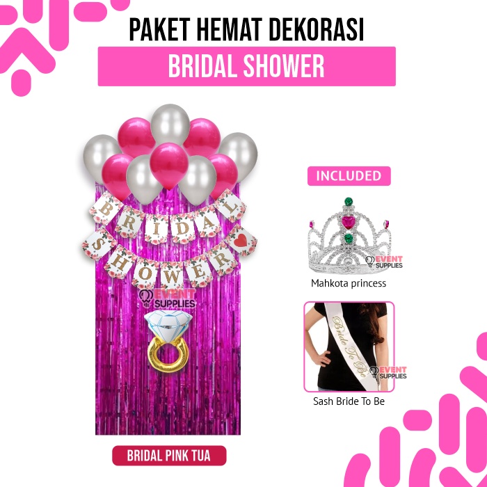 Jual Paket Dekorasi Bridal Shower Plus Mahkota Dan Selempang Bride To ...