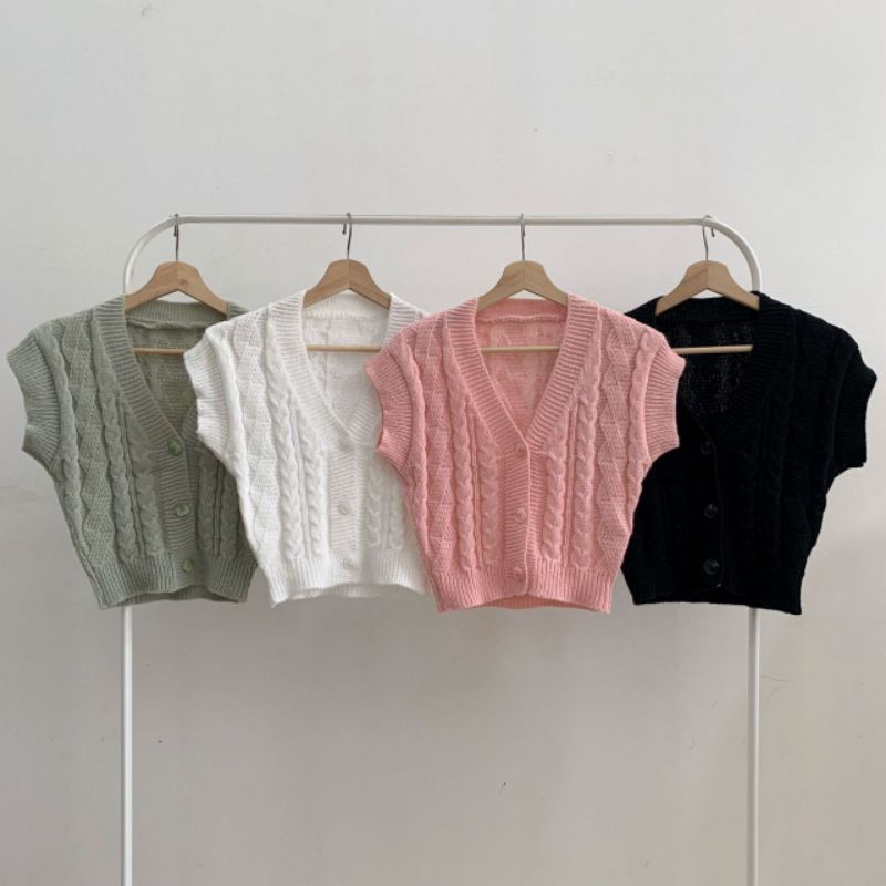 Jual Braids Deep V Buttoned Knit Top 20123 | Shopee Indonesia