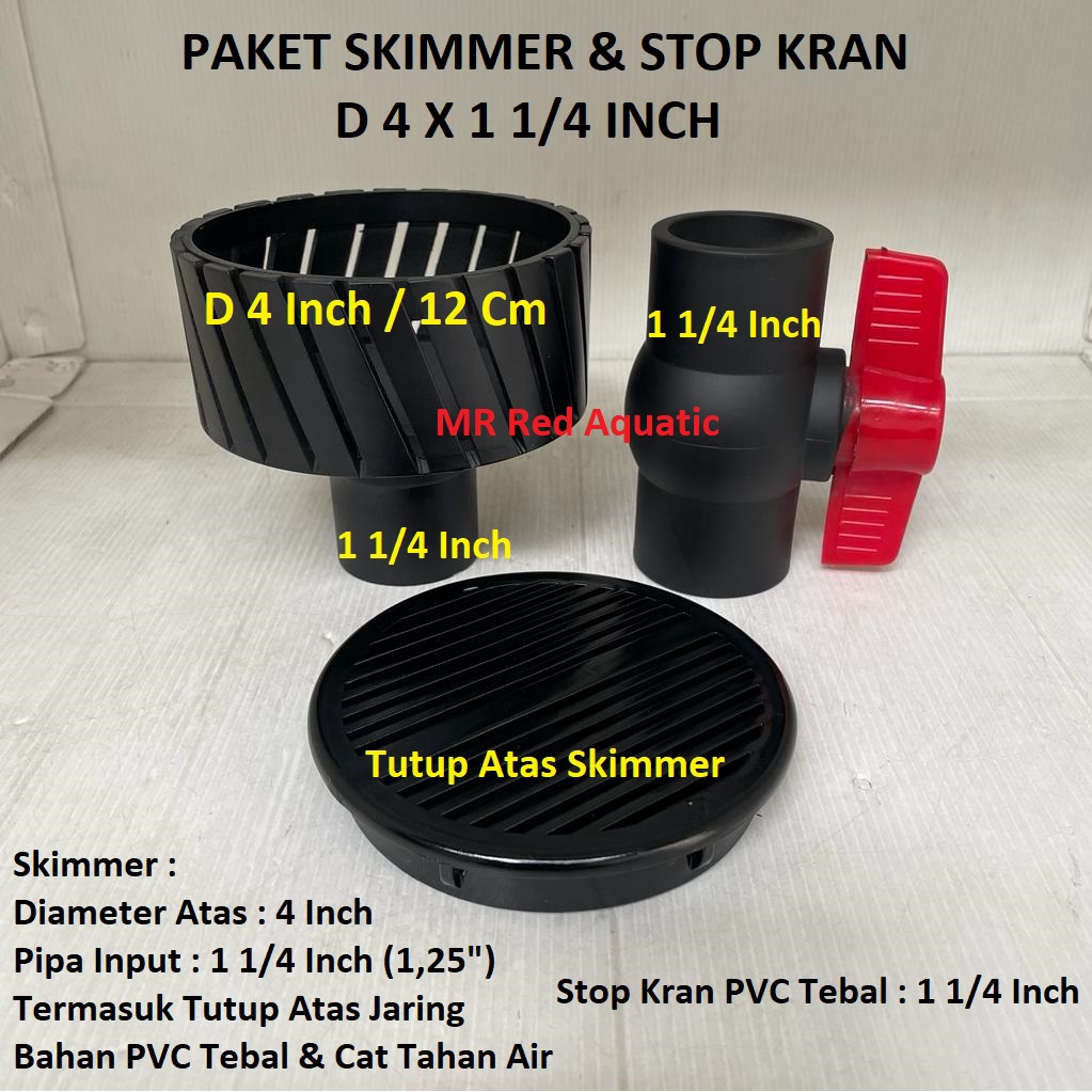 Jual Skimmer Kolam Koi D 4 x 1 1/4 Inch Pendek & Tutup & Stop Kran ...