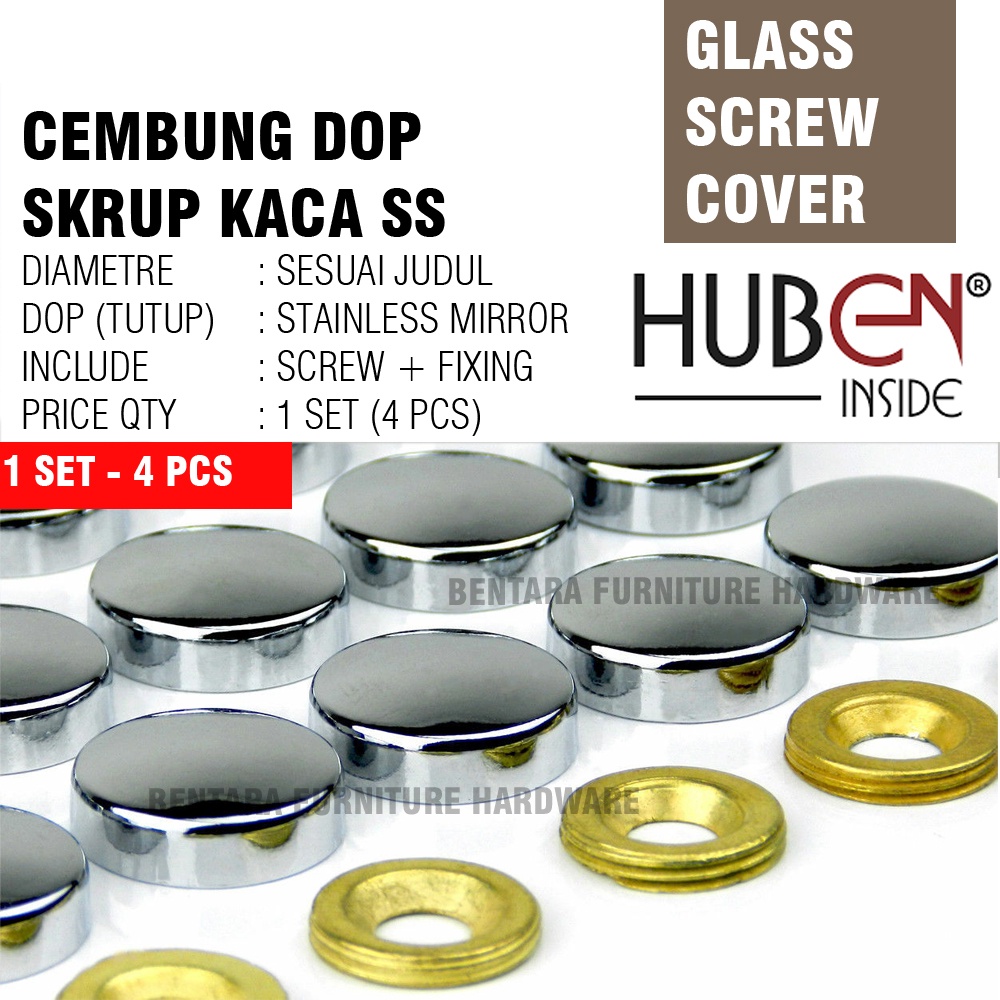 Jual 4 x HUBEN SKRUP KACA 12MM DOP SCREW CEMBUNG - SKHF-12 Stainless ...