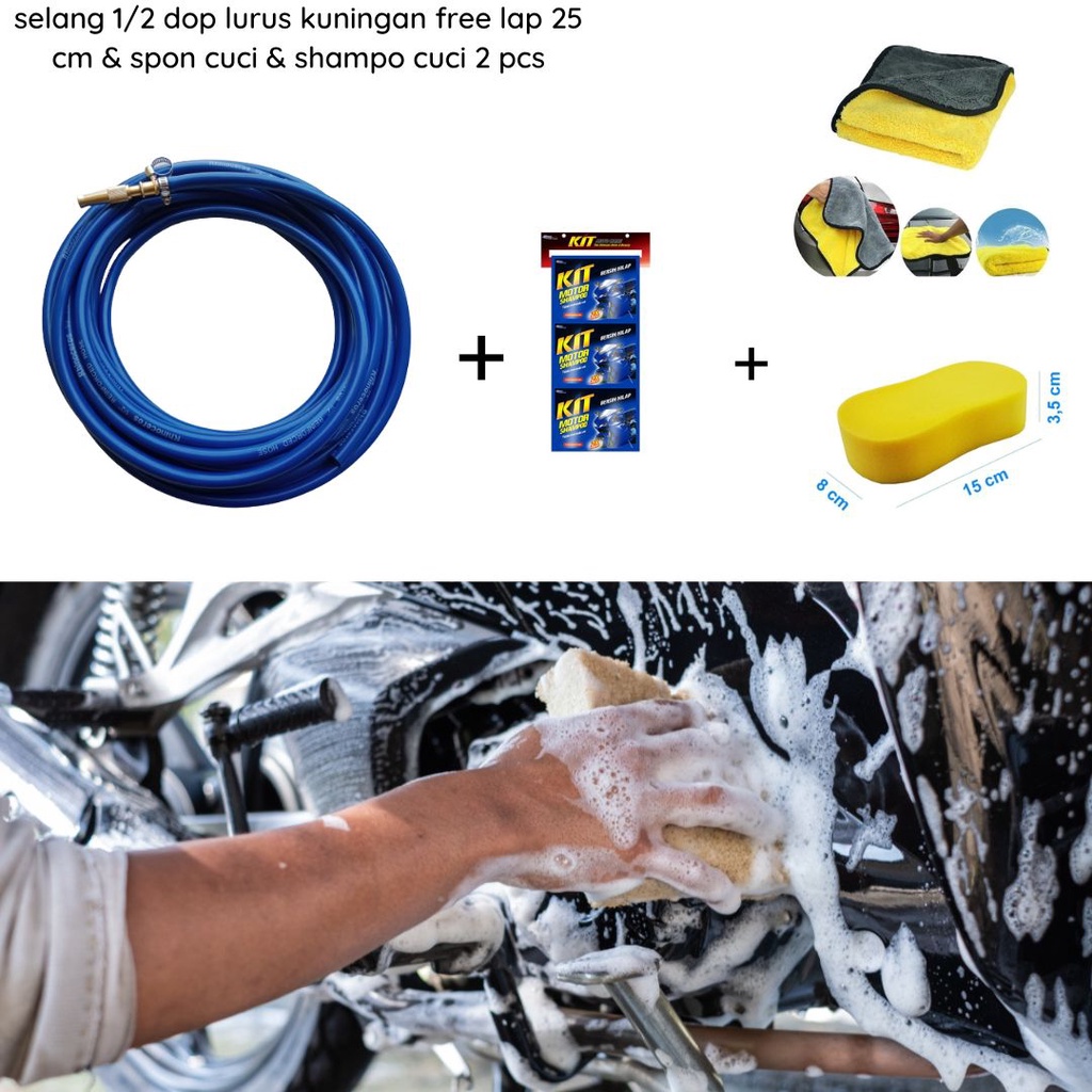 Jual Selang Paket Semprotan Lurus Kuningan Satu Set Shampo Spon Cuci ...