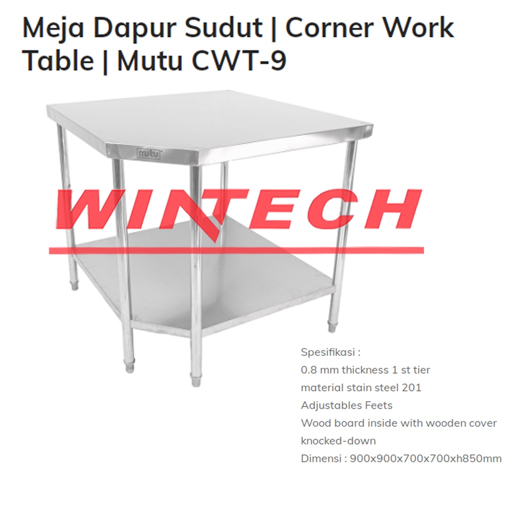 Jual CWT-9 Meja Dapur Sudut - Corner Work Table - Meja Sudut Stainless ...