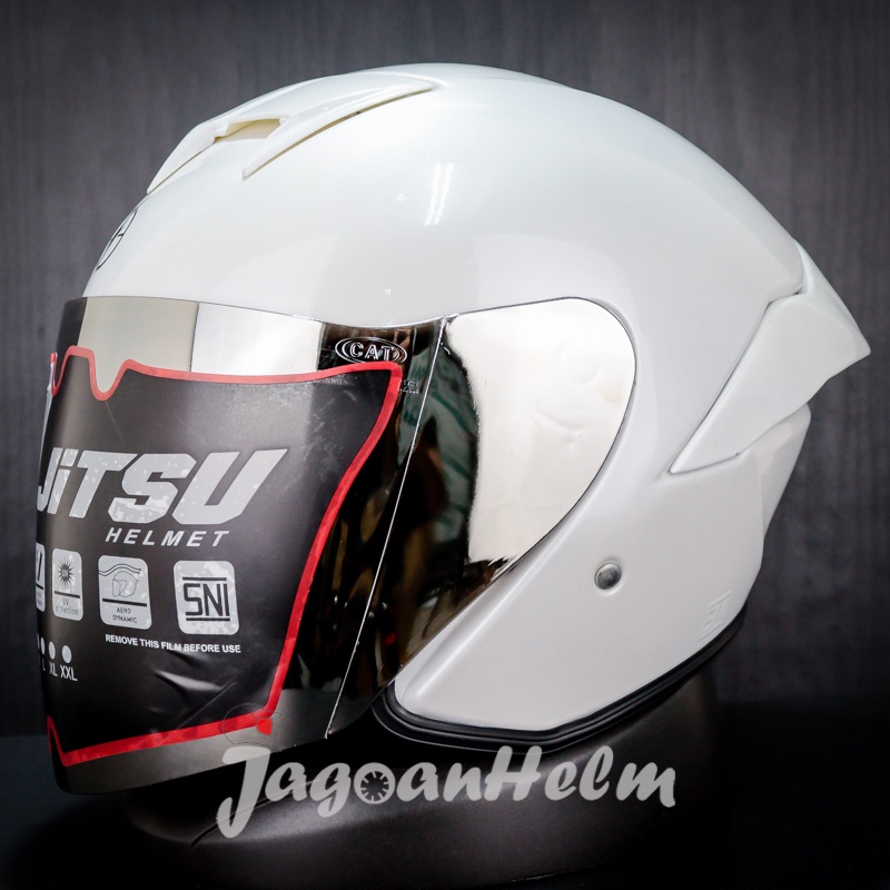 Jual JITSU HELM JS1 SOLID | WHITE GLOSS |HALF FACE | Shopee Indonesia