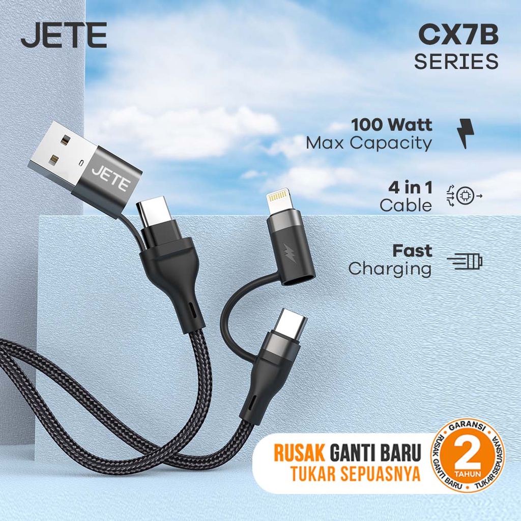 Jual JETE CX7B Kabel Universal 4In1 USB TYPE C Lightning PD 100W USB-A ... Jual JETE CX7B Kabel Universal 4In1 USB TYPE C Lightning PD 100W USB-A ...