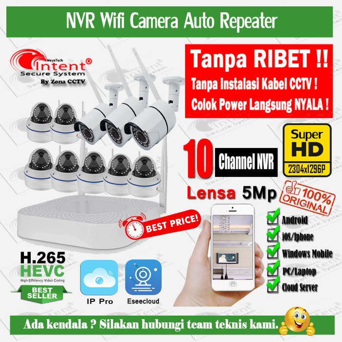 Jual 10 Camera INTENT Wifi NVR Kit Auto Multi-Repeater Super-HD Lens ...