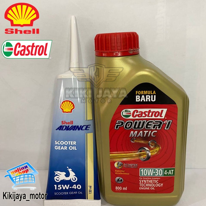 Jual OLI MOTOR CASTROL POWER1 MATIC 10W-30 0.8L + OLI GARDAN SHELL ...