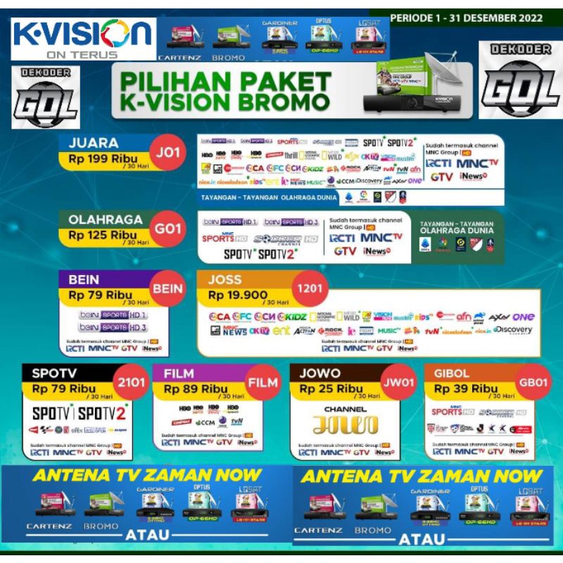 Jual Paket Kvision Bromo Gol Kartenz Optus Gardiner LG Sat K-Vision ...