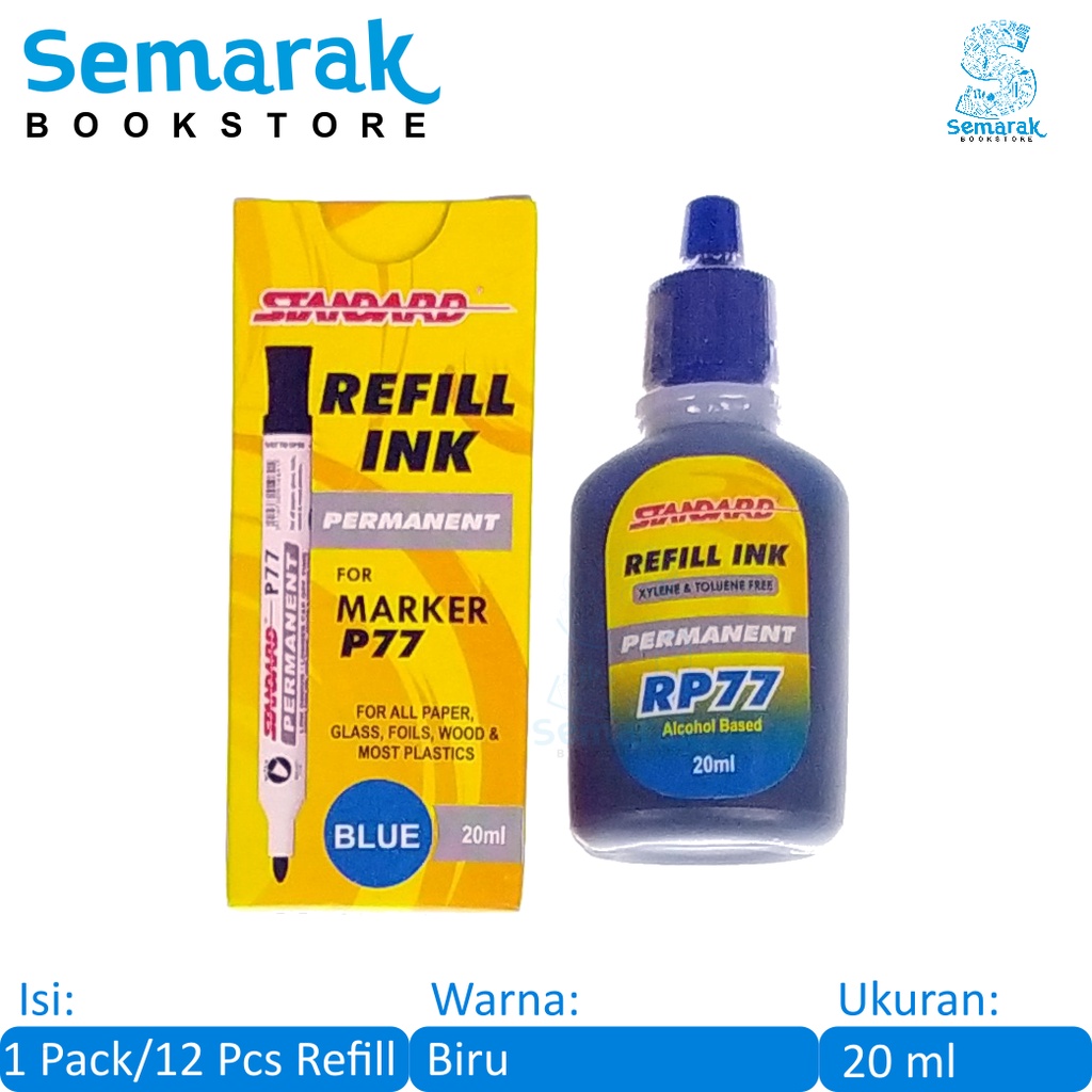Jual Standard RP77 Refill Permanent Isi Spidol P77 20 ml - Biru [1 Pack ...