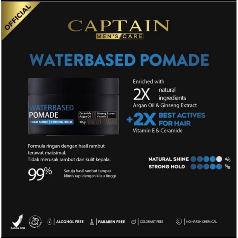 Jual NEW CAPTAIN MEN'S CARE WATER BASED POMADE HAIR STYLING | Shopee ...