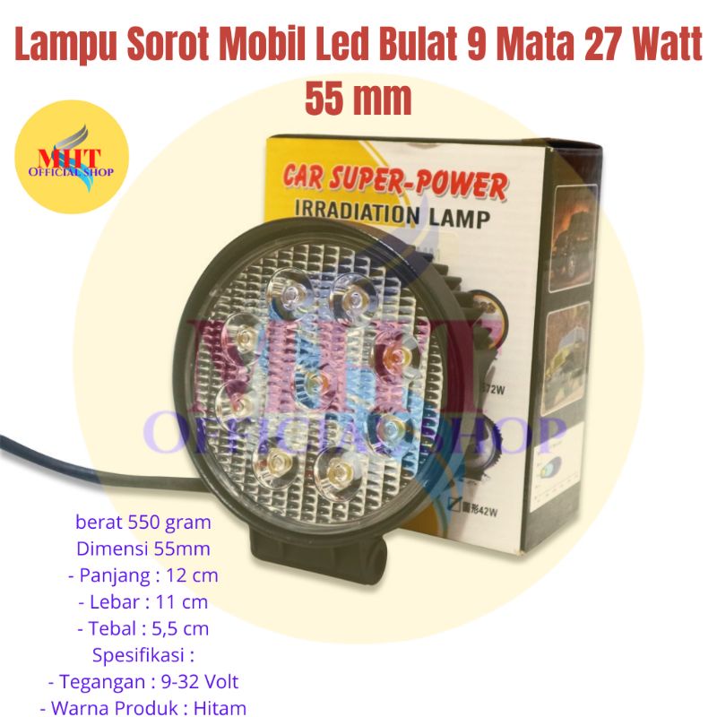Jual Lampu Sorot Mobil Led Bulat 9 Mata 27 Watt 55 mm | Shopee Indonesia