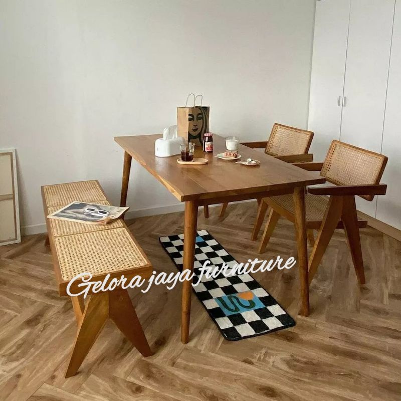 Jual DINING SET MEJA MAKAN CAFE KURSI CAFE KURSI A COMBINASI ROTAN TEBAL MEJA 3 CM JATI | Shopee ...