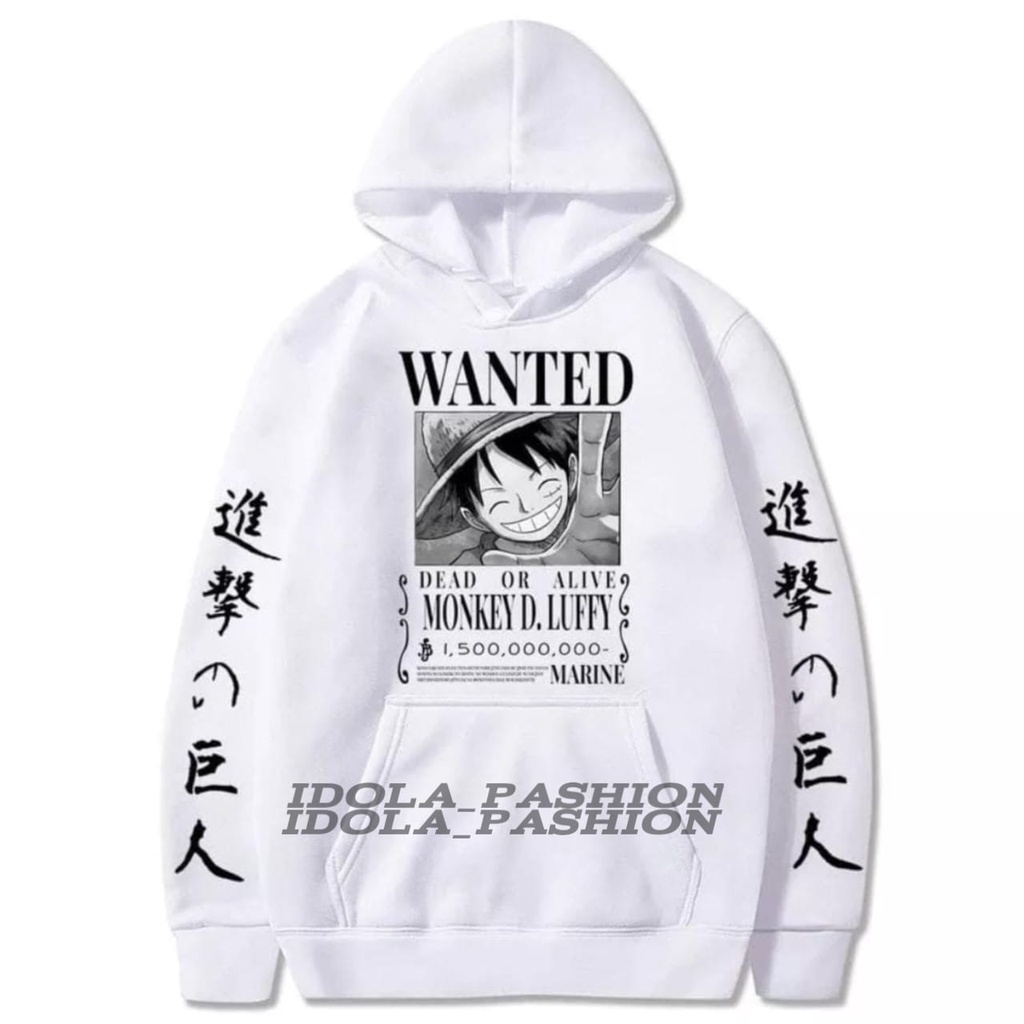 Jual Jaket Sweater Hoodie One Piece Monkey D Luffy Wanted Putih Premium ...