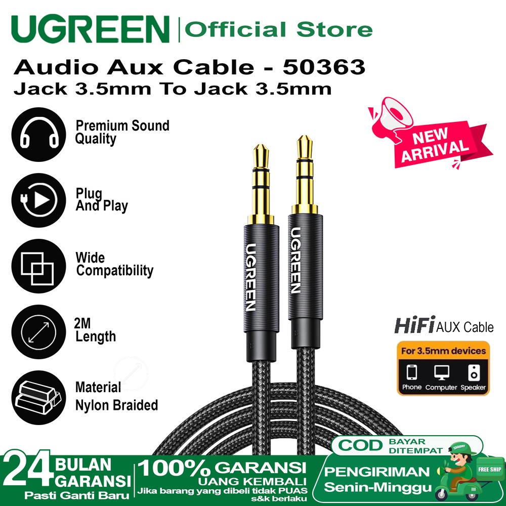 Jual UGREEN Kabel Aux Audio 3.5mm Male To Male Extension 3.5mm Male to Female | Shopee Indonesia