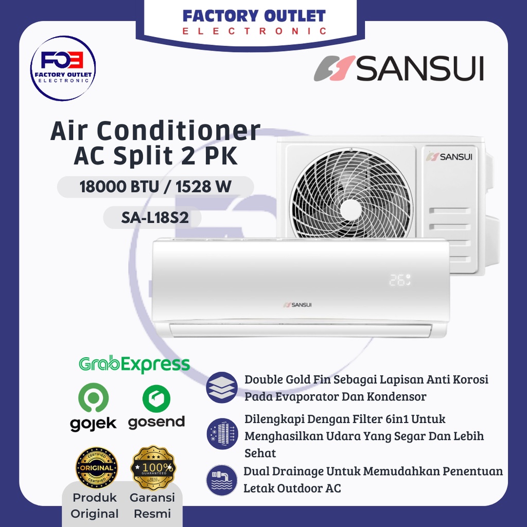 Jual SANSUI JAPAN SA-L18S2 AC 2 PK AC Split Standard White | Shopee ...