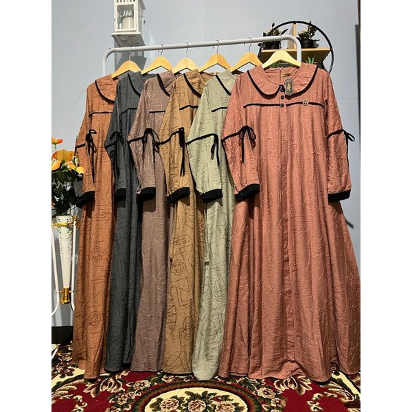 Jual Gamis Linen Bordir Crespo List Hitam / Long dress ( Rch By Najwa ...