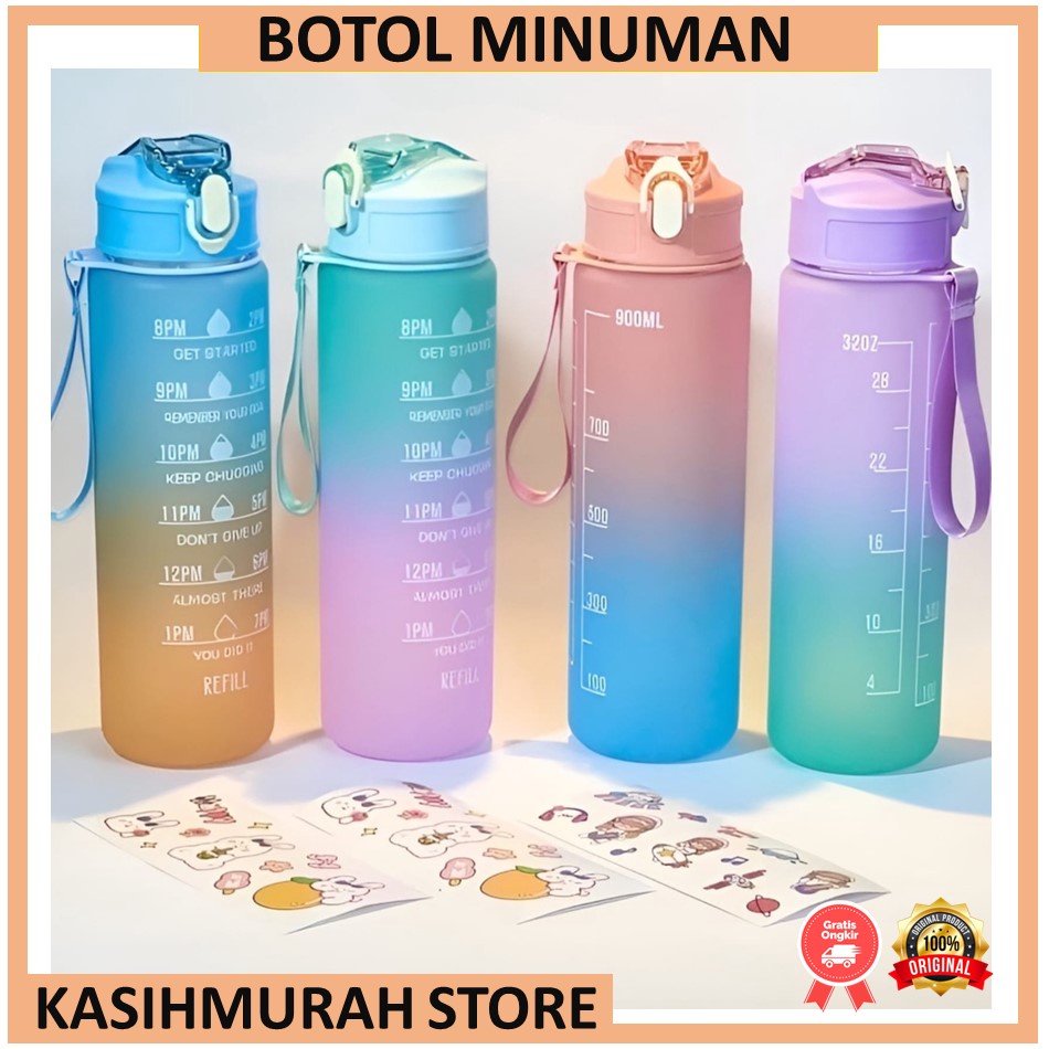 Jual Botol Minuman Viral 1liter Botol Minuman Rainbow Free Stiker 2D ...