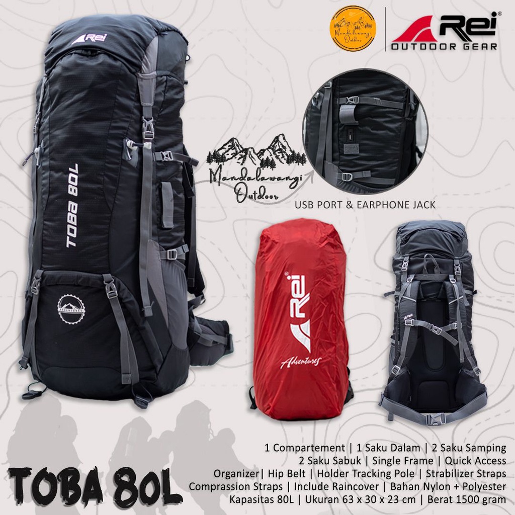 Jual TAS GUNUNG CARRIER AREI TOBA 80 LITER FREE RAINCOVER TAS RANSEL PEENDAKI HIKING OUTDOOR ...