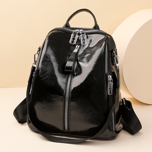 Jual TAS RANSEL WANITA KULIT TA720B5 HITAM GLOSSY ALSACE BACKPACK KOREA ...
