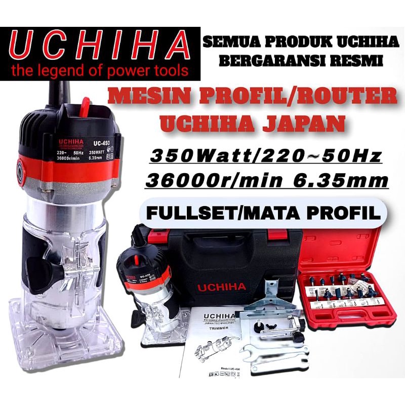Jual MESIN PROFIL / ROUTER/ TRIMMER UCHIHA JAPAN TYPE UC-450 FULLSET MATA PROFIL ISI 12PCS ...