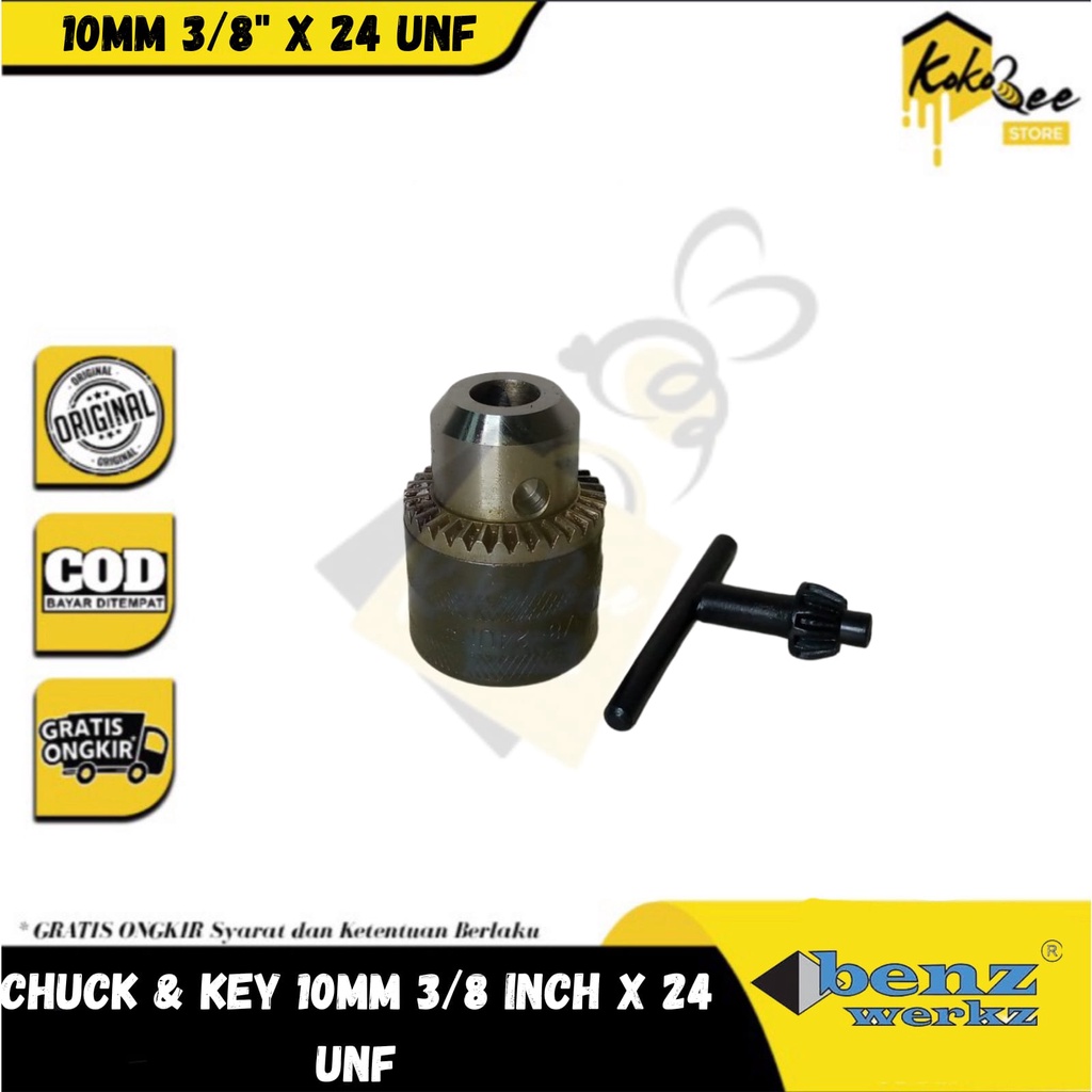 Jual Kepala Mesin Bor 10mm 3/8 x 24 UNF / Chuck + Key 10mm BENZ WERKZ ...