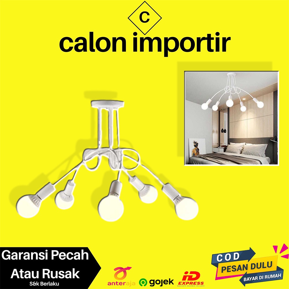 Jual Frame Lampu Gantung Hias Retro Style 5 Head Hias Ruangan Estetik ...