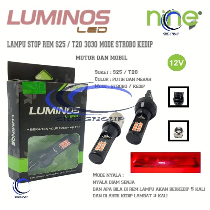 Jual LAMPU LED STOP REM MOTOR MOBIL S25 12 TITIK MODE KEDIP SUPER BRIGHT 9NINE S25/T20 2 KAKI ...
