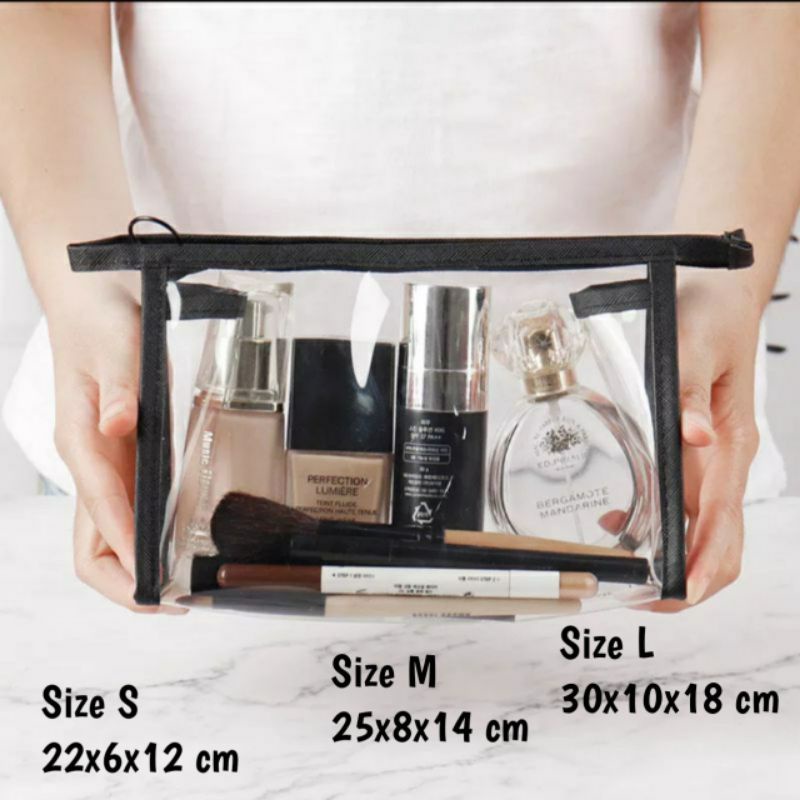 Jual Dompet Pouch Kosmetik Make Up Transparant Hitam PVC Mika Tebal Lis ...