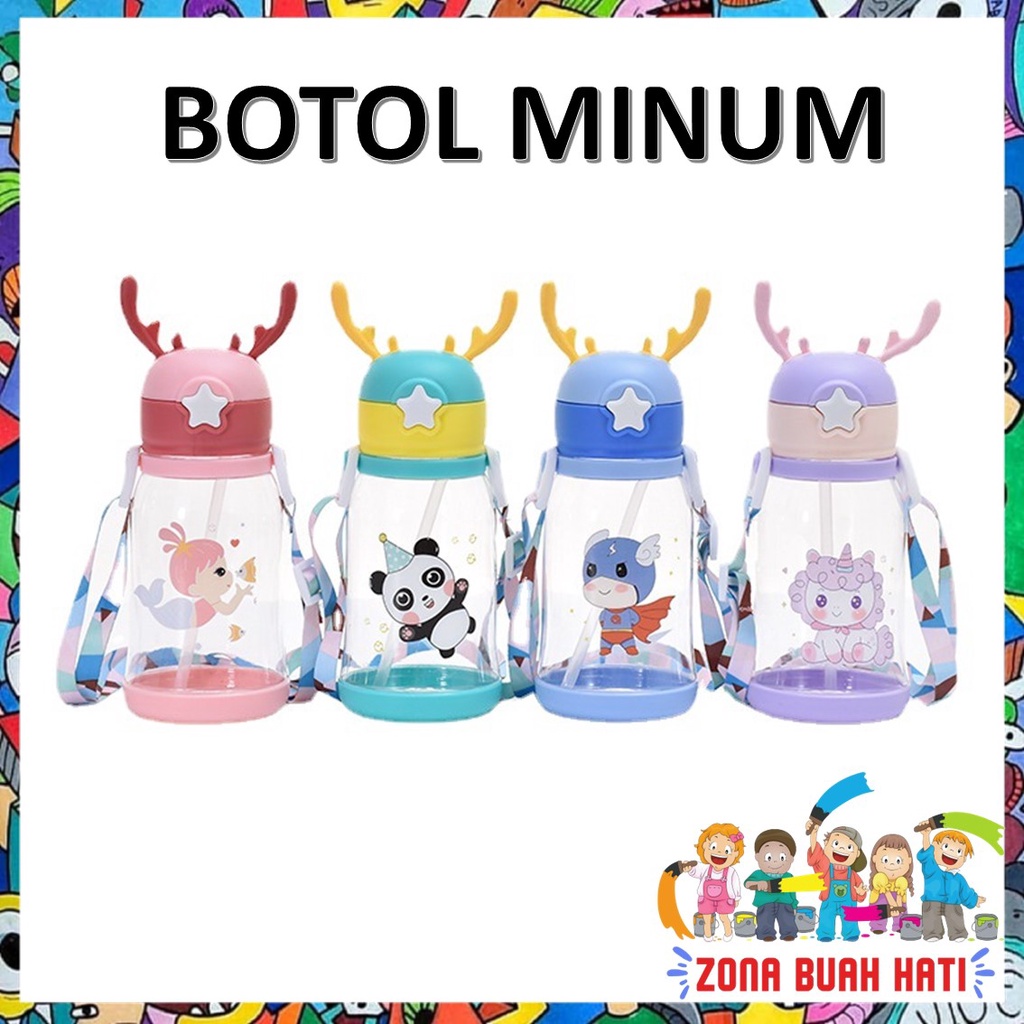 Jual ZBH Botol Minum Anak Karakter Kartun Botol Air Minum Anak Sedotan 610ml Model Tanduk Rusa ...