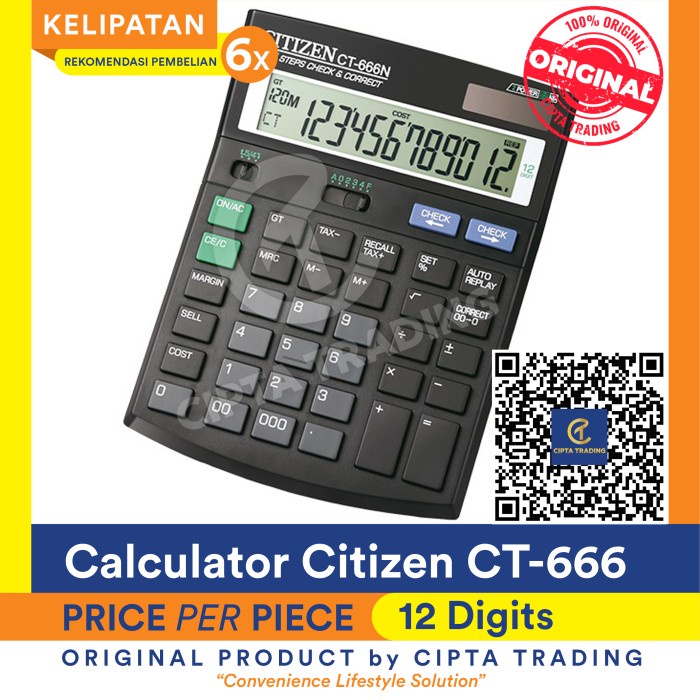 Jual CALCULATOR - CITIZEN - CT-666N #ORIGINAL | Shopee Indonesia