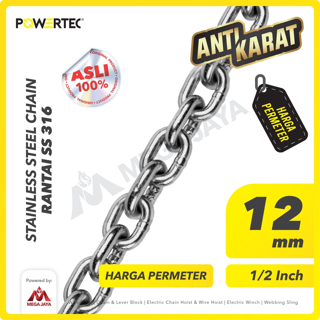 Jual POWERTEC Rantai SS 316 12mm Stainless Steel Chain - Meteran ...