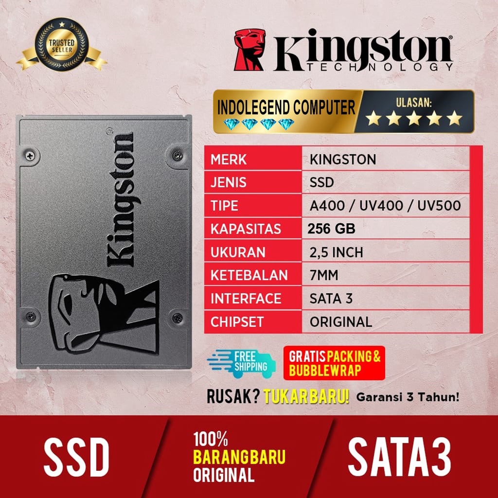 Jual SSD KINGSTON 256GB SATA 2.5" RESMI GARANSI 3 TAHUN | Shopee Indonesia