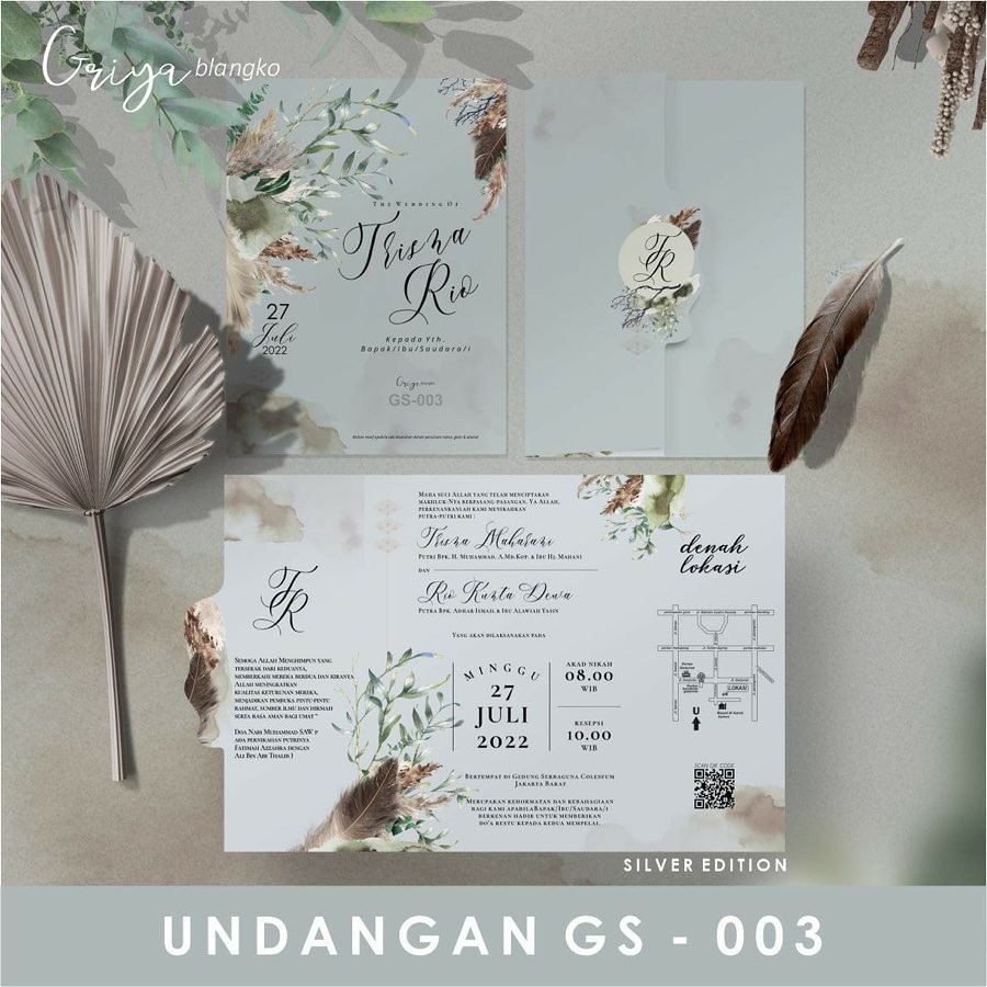 Jual undangan pernikahan lipat 3 aesthetic undangan estetik murah undangan rustic | Shopee Indonesia