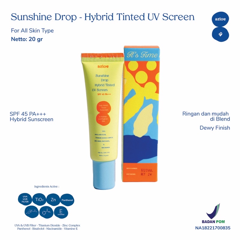 Jual [READY STOCK] AZLOE Tinted Sunscreen kulit kering sensitif | Sunshine Drop Hybrid Tinted UV ...