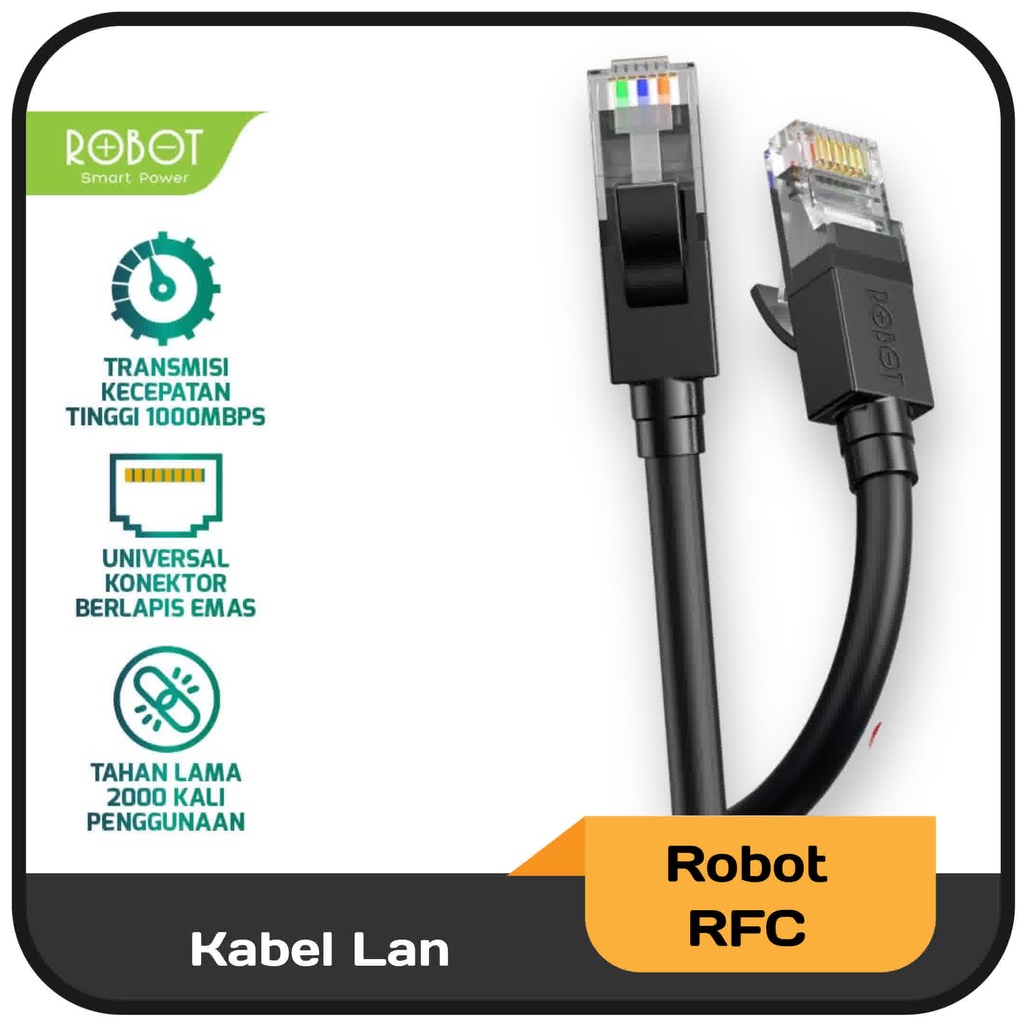 Jual Kabel Lan Robot RFC UTP Cat 6 Compatible with all RJ45 - Hitam ...